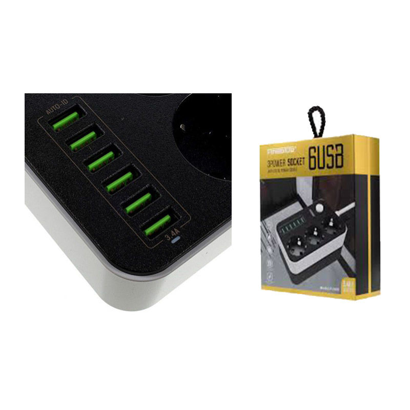 Regroup Shop | Πολύμπριζο Ασφαλείας με 3 Πρίζες & 6 Θύρες USB F-i900 ...